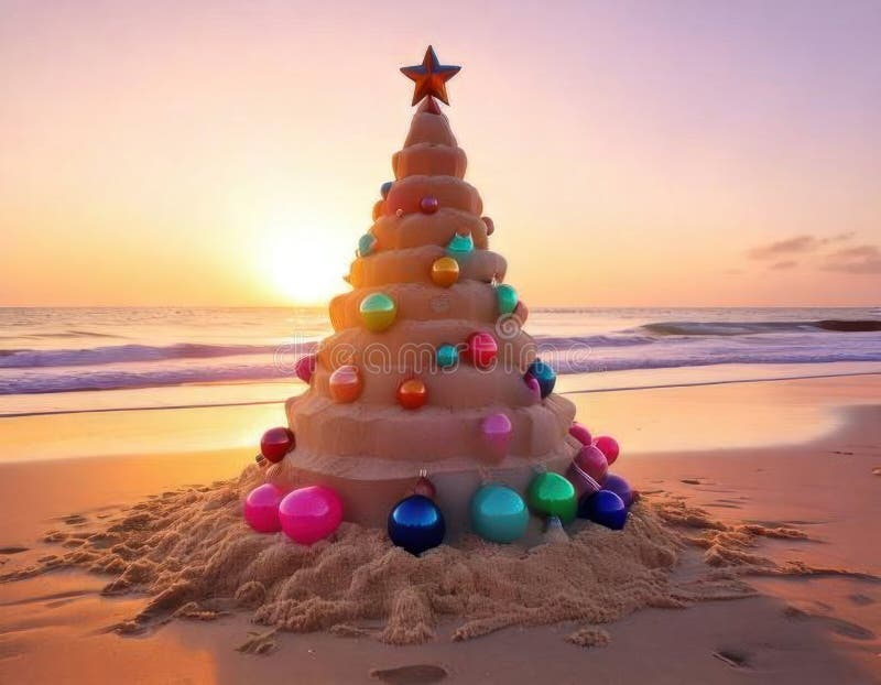 A Sand Christmas Tree at the Beach at 14-11-2024 Stock Illustration ...