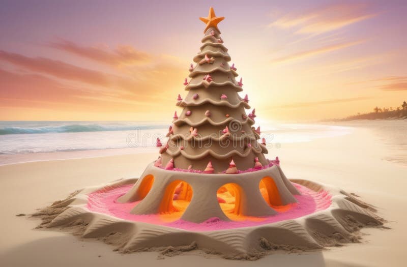 A Sand Christmas Tree on the Beach at 17-11-2024 Stock Illustration ...