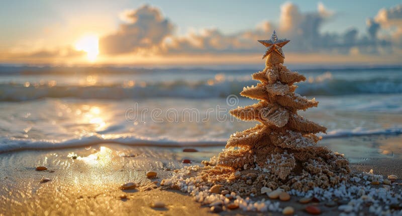 Sand Christmas Tree on Beach Stock Image - Image of vacation, coast ...