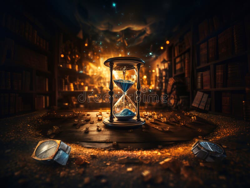 A Sand Clock Counts Time in the Book Library Stock Image - Image of ...