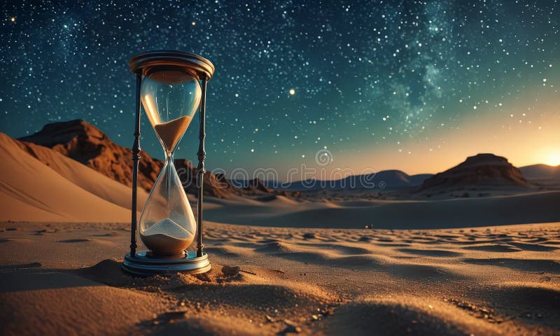 Sand Clock in the Desert at Night Stock Illustration - Illustration of ...