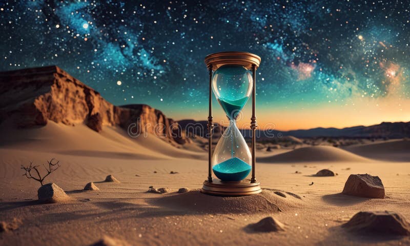 Sand Clock in the Desert with Starry Sky Stock Illustration ...