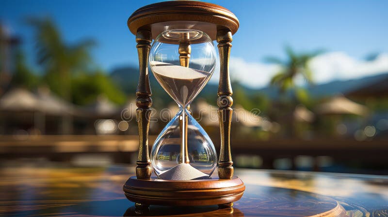A Sand Clock on a Table. Generative AI. Stock Illustration ...