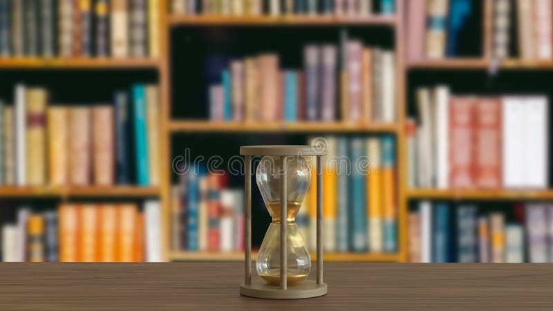 The Sand Clock on Wood Table in Library Image 3d Rendering Stock ...