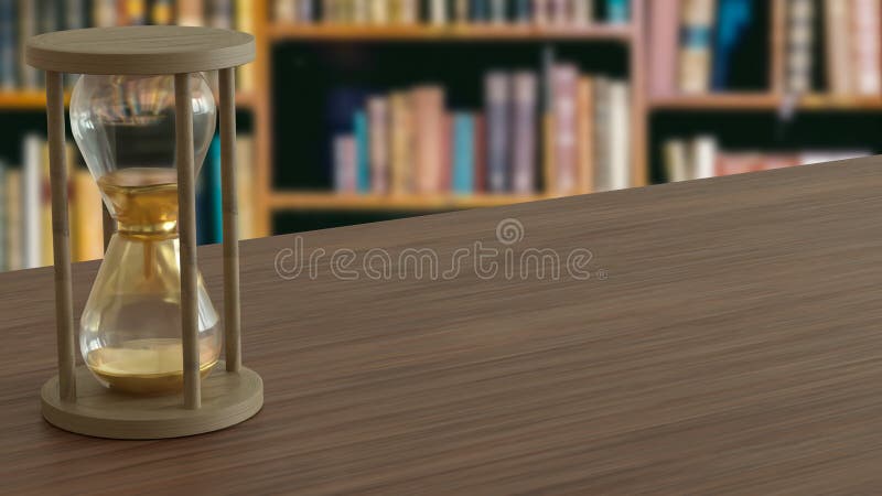 The Sand Clock on Wood Table in Library Image 3d Rendering Stock ...