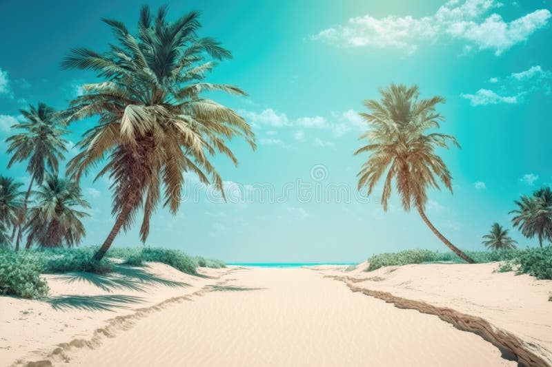 Sand and Coconut Trees Against a Blue Sky. Ideas of Summertime Stock ...