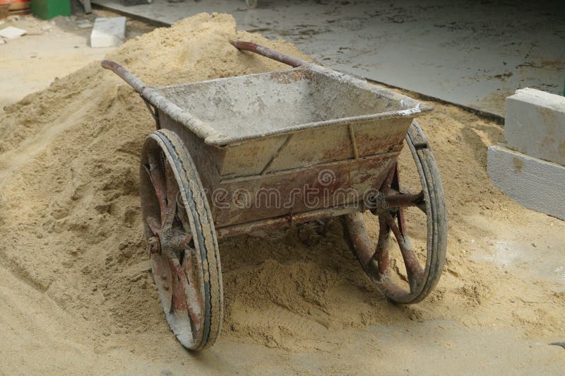 The Sand on the Construction Site and Cart Stock Photo - Image of tools ...