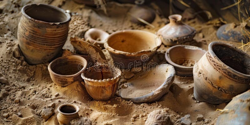 Sand-covered Ancient Pottery Pieces Found during an Archaeological Dig ...