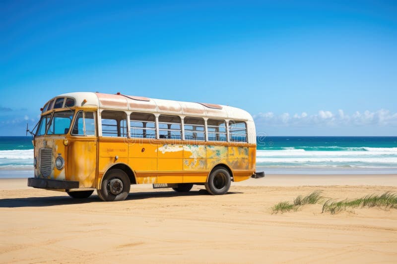 Sand-covered Bus at a Beach Location Stock Photo - Image of scenery ...
