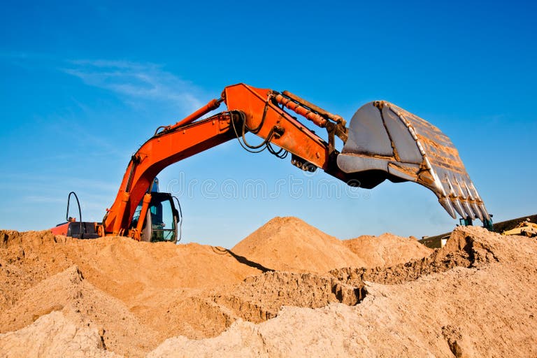 Sand Digging Quarrying Excavator Stock Photo - Image of backhoe, soil ...