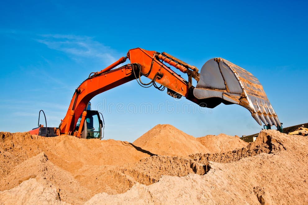 Sand Digging Quarrying Excavator Stock Photo - Image of backhoe, soil ...