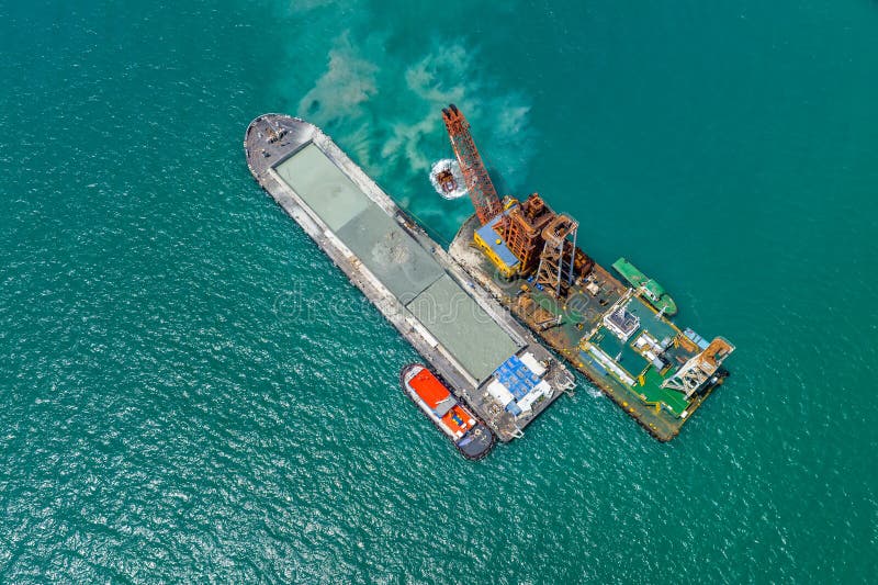 Sand Dredger on Floating Platforms in Ocean Stock Photo - Image of ...