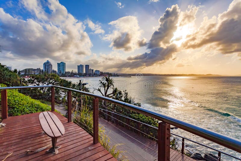 Coolangatta Lookout View Along White Beach To Surfer`s Paradise Stock ...