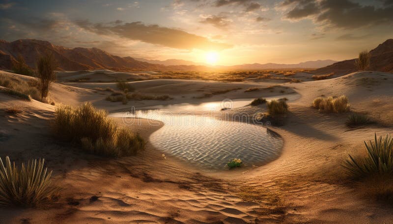 Sand Dune Landscape at Sunset, Outdoors, Dry Mountain, Sun Heat ...