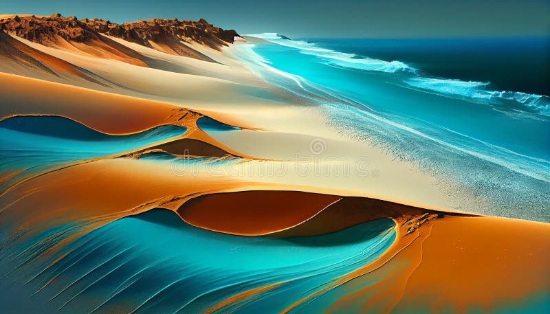 Sand Dune Landscape Wave Sunset Blue Pattern ,generative AI Stock ...