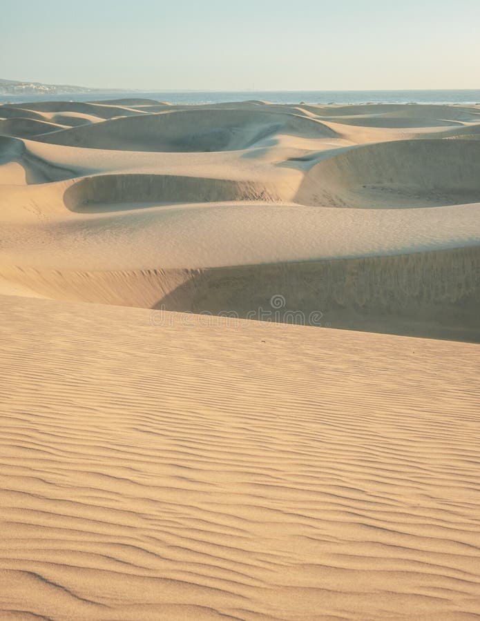 Sand Dunes Beach of Maspalomas Gran Canaria during Sunrise Stock Image ...