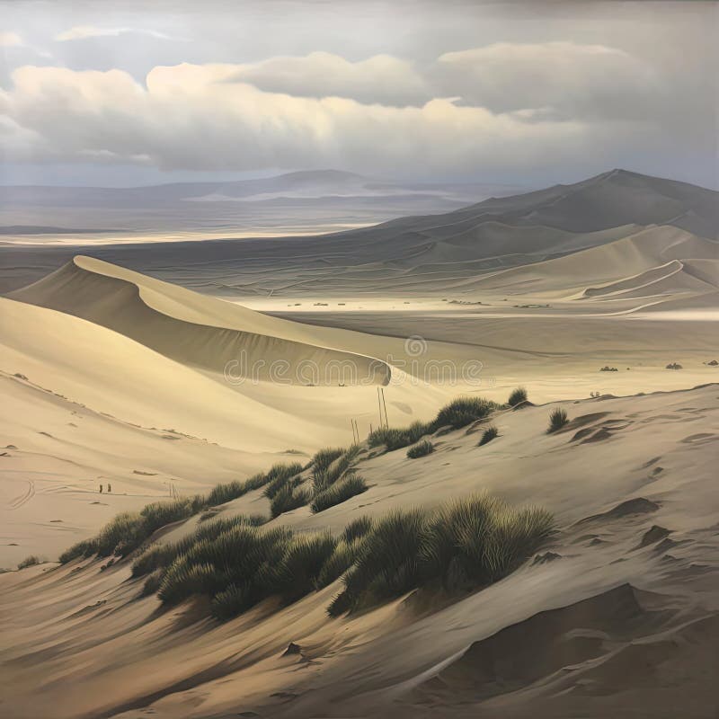 Desert Landscape with Fire and Volcanoes in an Epic and Chaotic Scene ...