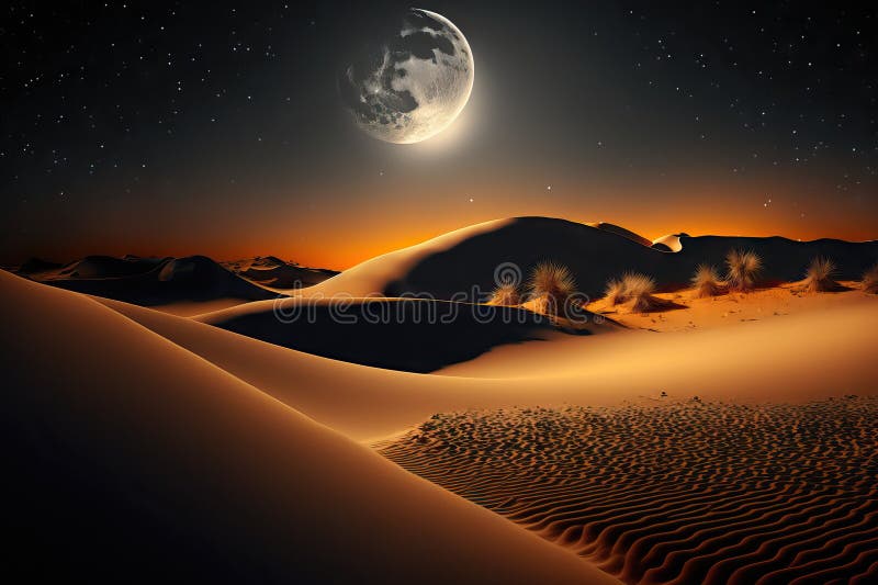 Sand Dunes in the Desert at Night Stock Illustration - Illustration of ...