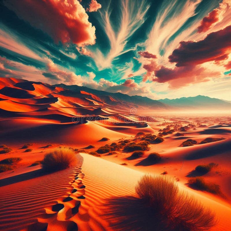 Sand Dunes in the Extreme Wide View with Oversaturated Filter, in the ...