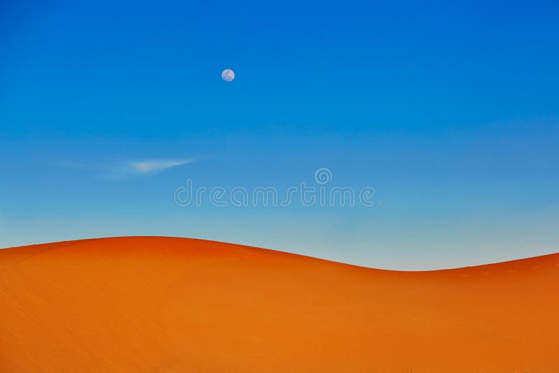 Sand Dunes and almost Full Moon Stock Image - Image of arabic, desert ...