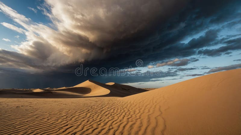 Dramatic Desert Landscape Under a Stormy Sky Stock Illustration ...