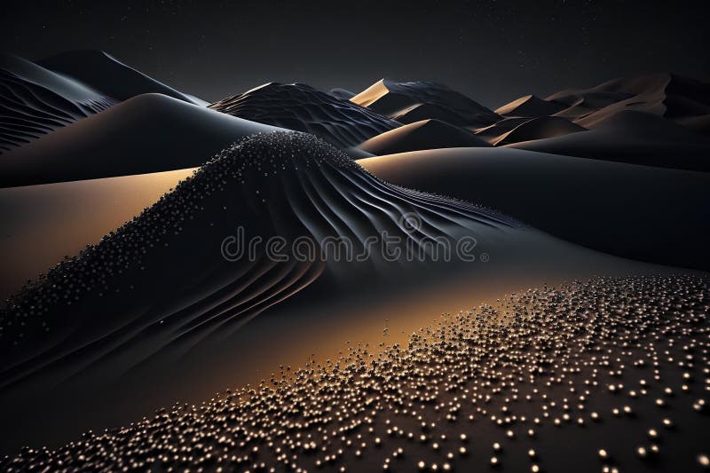Sand Dunes at Night in the Desert. 3d Illustration Stock Illustration ...