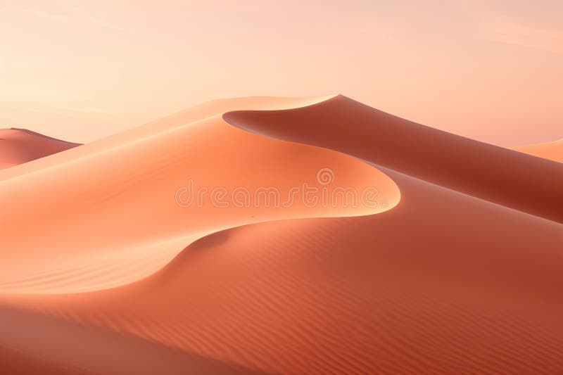 Sand Dunes of Orange and Peach Colors Against a Light Sky Stock ...