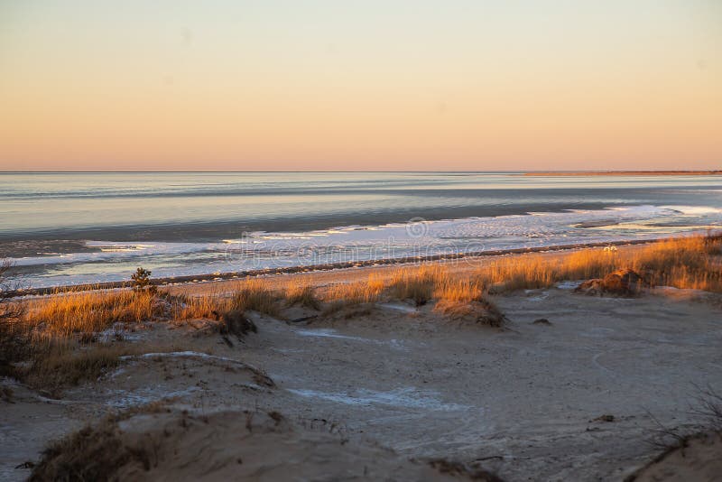 Sand Dunes with Pine Forest Over Sea in the Winter at White Sea ...