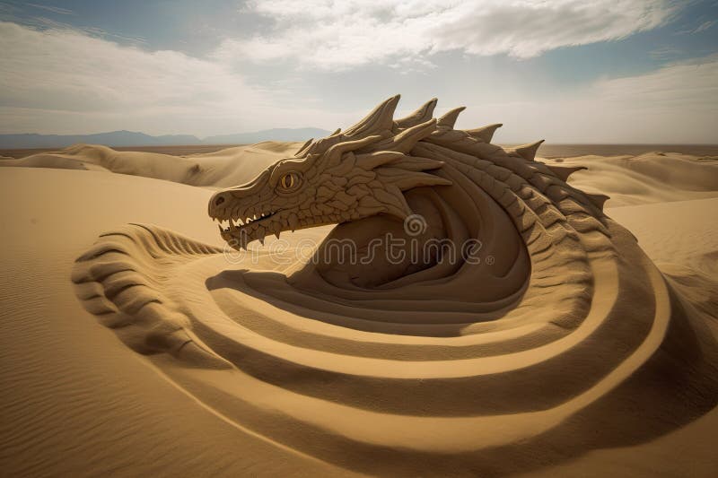 Sand Dunes in the Shape of a Dragon, with Its Tail and Head Visible ...