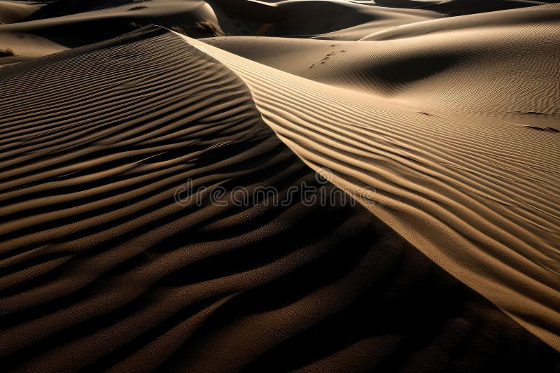 Sand Dunes with Streaks of Light and Shadow Creating Patterns on the ...