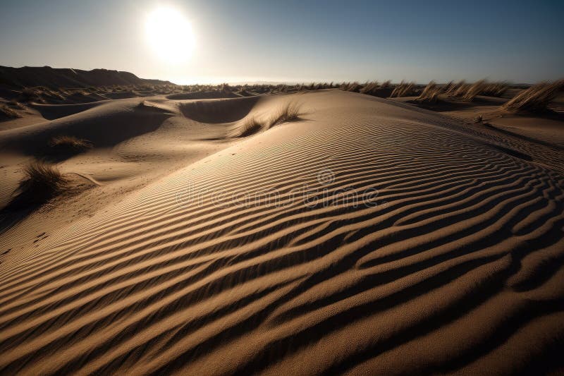 Sand Dunes with Streaks of Light and Shadow Creating Patterns on the ...