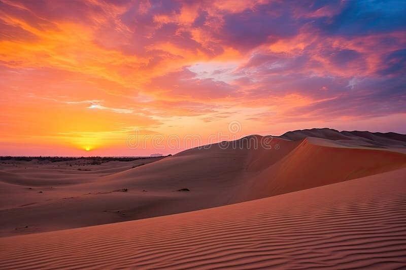 Sand Dunes with Sunrise, Displaying Colorful Morning Sky Stock ...