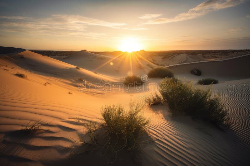 Sand Dunes with Sunset in the Background, Creating a Stunning Visual ...