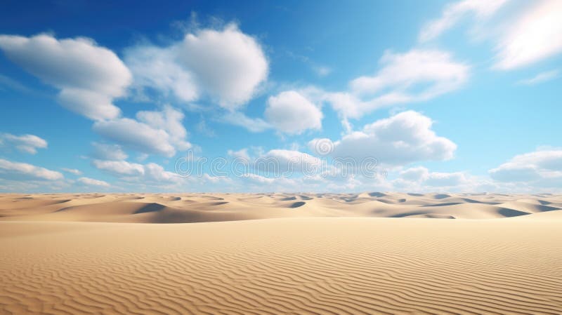 Sand Dunes Under Blue Sky with White Clouds, Peaceful Desert Landscape ...