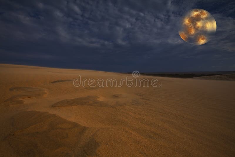 Sand Dunes Under Full Moon Light Stock Image - Image of eerie, esoteric ...