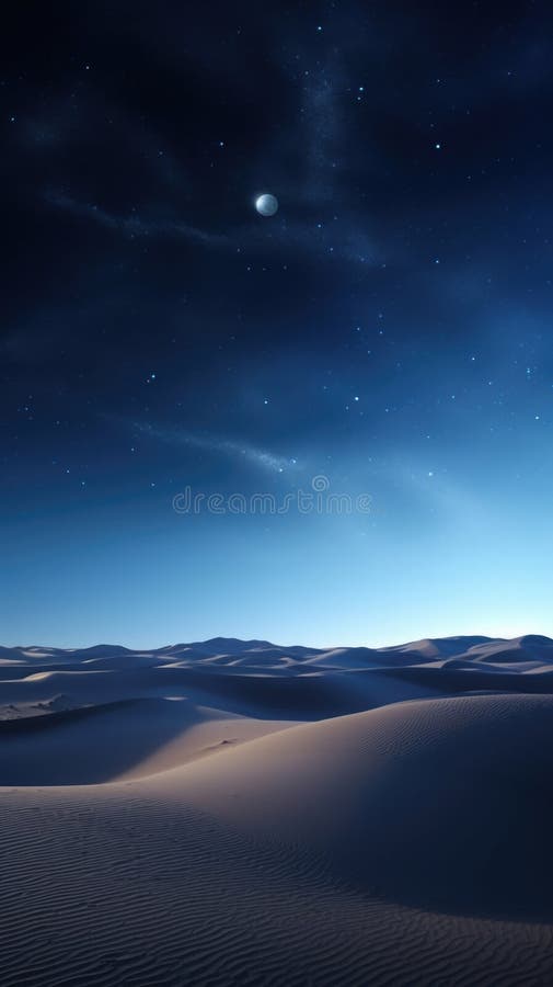 Sand Dunes Under Moon and Star Filled Sky with Clouds, Night Dramatic ...