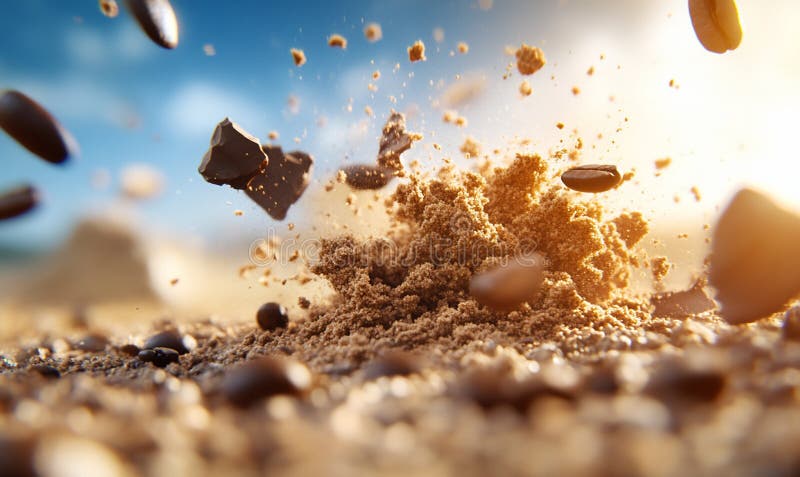 Sand Explosion on Beach, with Flying Rocks Stock Illustration ...
