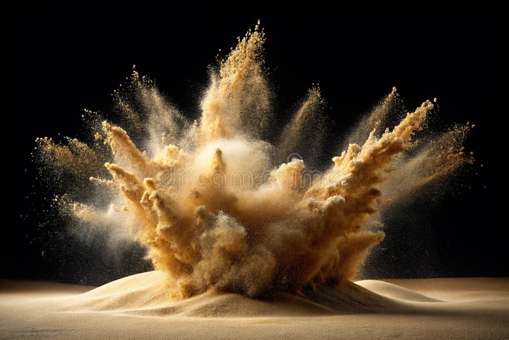Sand Explosion on Black Background Stock Illustration - Illustration of ...