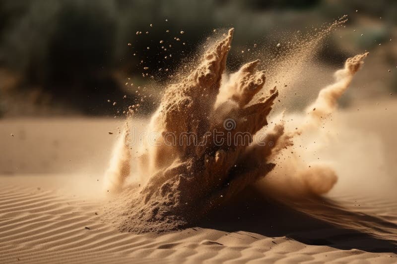 Sand Explosion, with a Close-up of the Flying Sand and Dust Particles ...