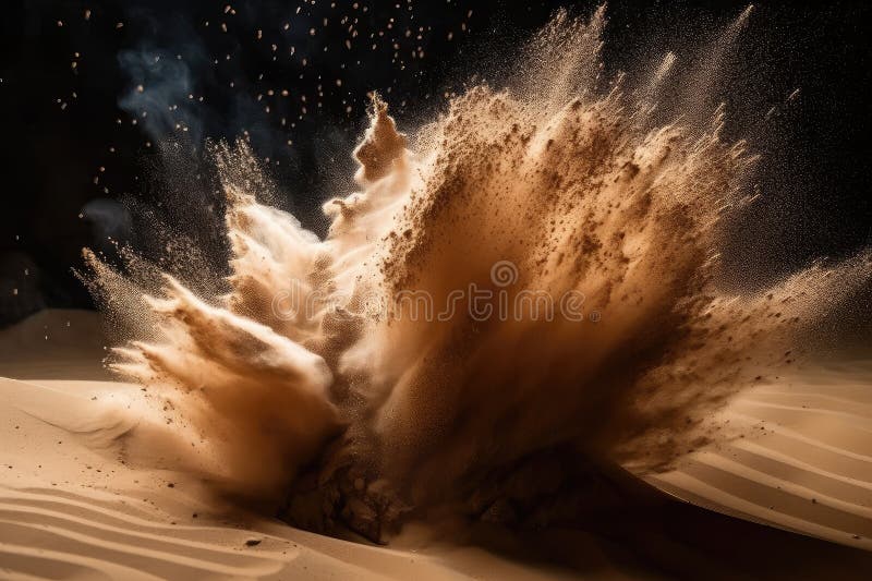 Sand Explosion, with a Close-up of the Flying Sand and Dust Particles ...