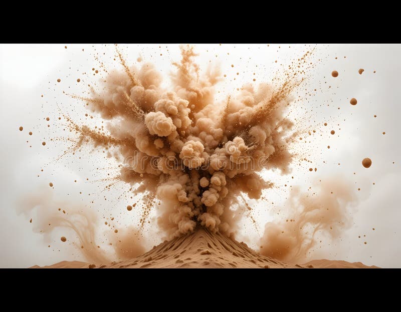 Sand Explosion Creates Cloud Over Dune Landscape with Particle Spray ...