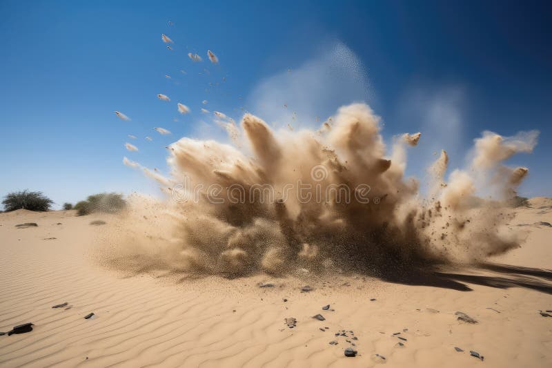 Sand Explosion, with Debris Flying through the Air and Raining Down on ...