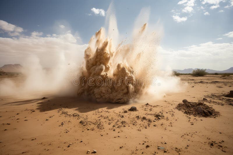 Sand Explosion, with Debris Flying through the Air and Raining Down on ...