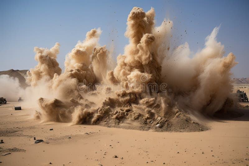 Sand Explosion, with Debris Flying in All Directions, during a Military ...