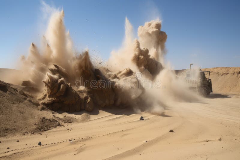 Sand Explosion, with Debris and Sand Flying in All Directions, during ...