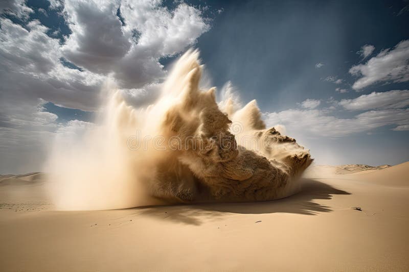 Sand Explosion in Desert, with Clouds of Sand and Dust Rising into the ...