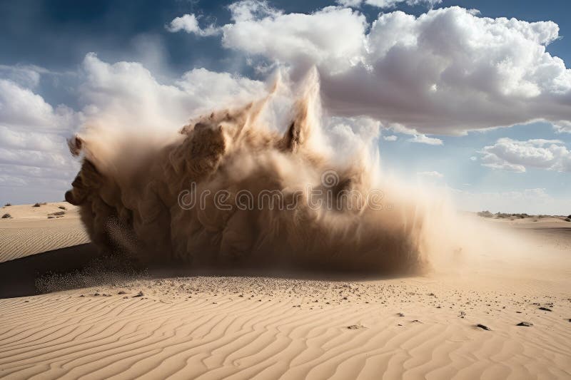 Sand Explosion in Desert, with Clouds of Sand and Dust Rising into the ...