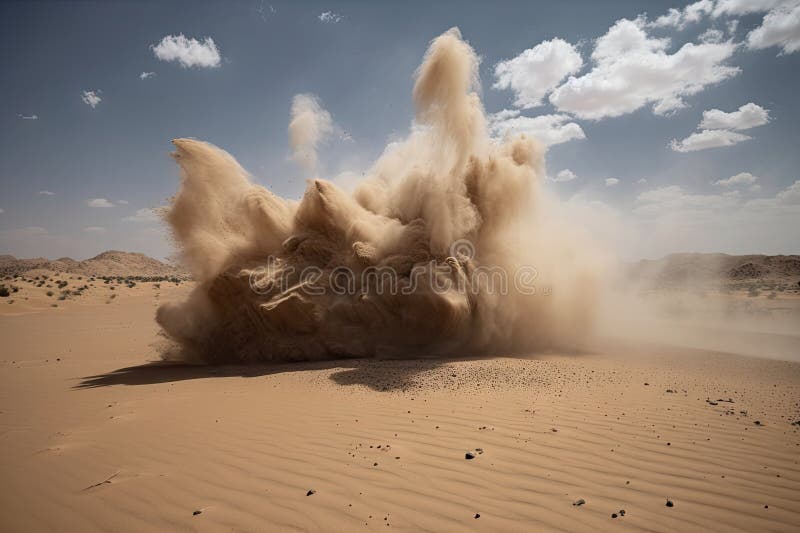Sand Explosion in Desert, with Dust and Debris Flying into the Air ...