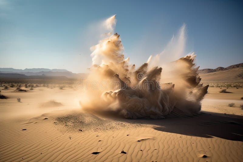 Sand Explosion in the Desert, with Sand Flying and Dust Swirling Around ...
