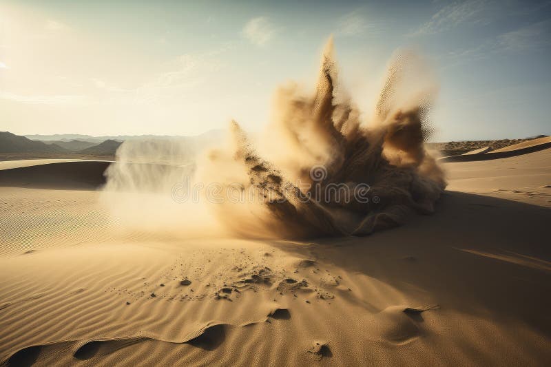 Sand Explosion in the Desert, with Sand Flying and Dust Swirling Around ...